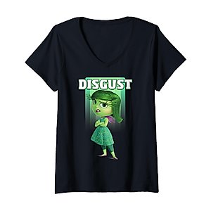 Disney Pixar Inside Out Disgust Green Retro Poster Logo V-Neck T-Shirt