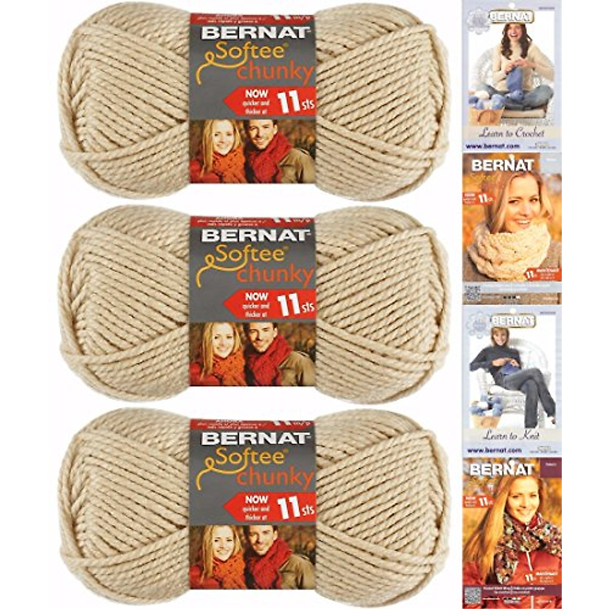 Bernat Softee Chunky Yarn Bundle Super Bulky #6, 3 Skeins Linen 28021