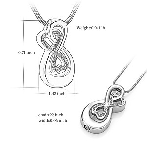 Infinity Love Urn Pendant Stainless Steel Snake Chain Cremation Jewelry for Ashes for Woman Free Filling Tools Include