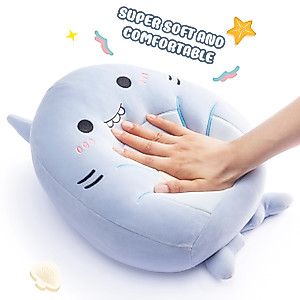 PLAYNICS Large Shark Plush Pillow Stuffed Animal Toy,Big Size Cute Soft 14" Fat Kawaii Hugging Pillows Cuddle Huggable Plushie,Gift for Children