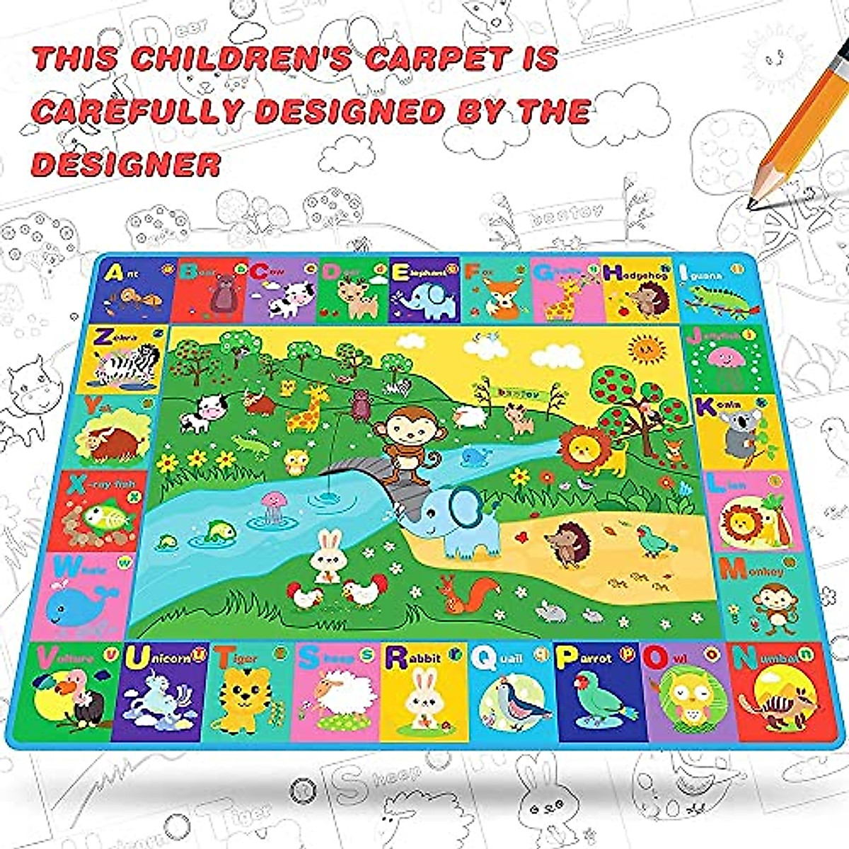 beetoy Baby Play Mats for Floor Crawling Mat Baby Play Rug Foldable Non-Slip Large Super Soft Extra Thick Plush Surface Animal Alphabet Play Mat for Baby (59*44 Inch, 6mm)