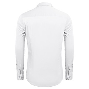 COOFANDY Long Sleeve Button Down Shirts Solid Fitted Dress Shirt for Men White