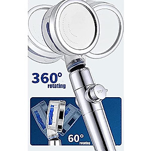 Tiktok shower head, Hydro jet vortex shower head filter turbo spa handheld 360° power propeller fan cleaner for high pressure hydrojet water (Cool blue)