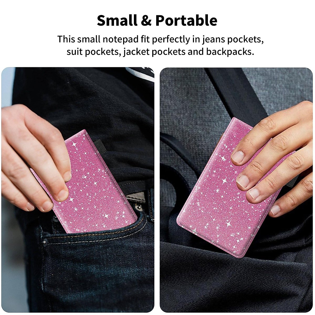RYUITHDJP Small Memo Pad Notepad with Bling Theme, Mini Pocket Notepad Holder + 1 Pen + 2 Pieces Memo Book Refills 30 Lined Paper Note Pad