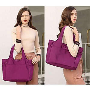 Wxnow Nylon Travel Tote Beach Bag with Zipper for Women Large Shoulder Bag Purse Bags Teacher or Nurse Purple