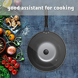 Moss & Stone 5 Pcs Carbon Wok Set, Carbon Steel Wok Pan 12 Inch Woks and Stir Fry Pans, Chinese Wok For Electric, Induction & Gas Stove With Glass Lid, Wok Spatula, Chopping Board & Paring Knife