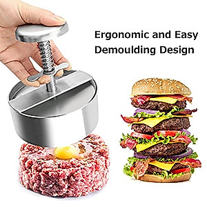 TIANTOU Burger Press, Stainless Steel Adjustable Hamburger Patty Maker, Non Stick Patty Making molds are Suitable for Beef, Vegetables, Burgers and Cooking,BPA Free - Ideal for BBQ, Silver