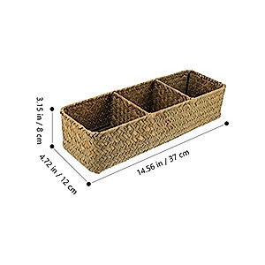 YARNOW Woven Shelf Baskets Storage Baskets Seagrass Wicker Baskets Makeup Holder Organizer Divided Storage Bins Box Container Sundries Organizer Cosmetic Storage Box for Bedrooms Home