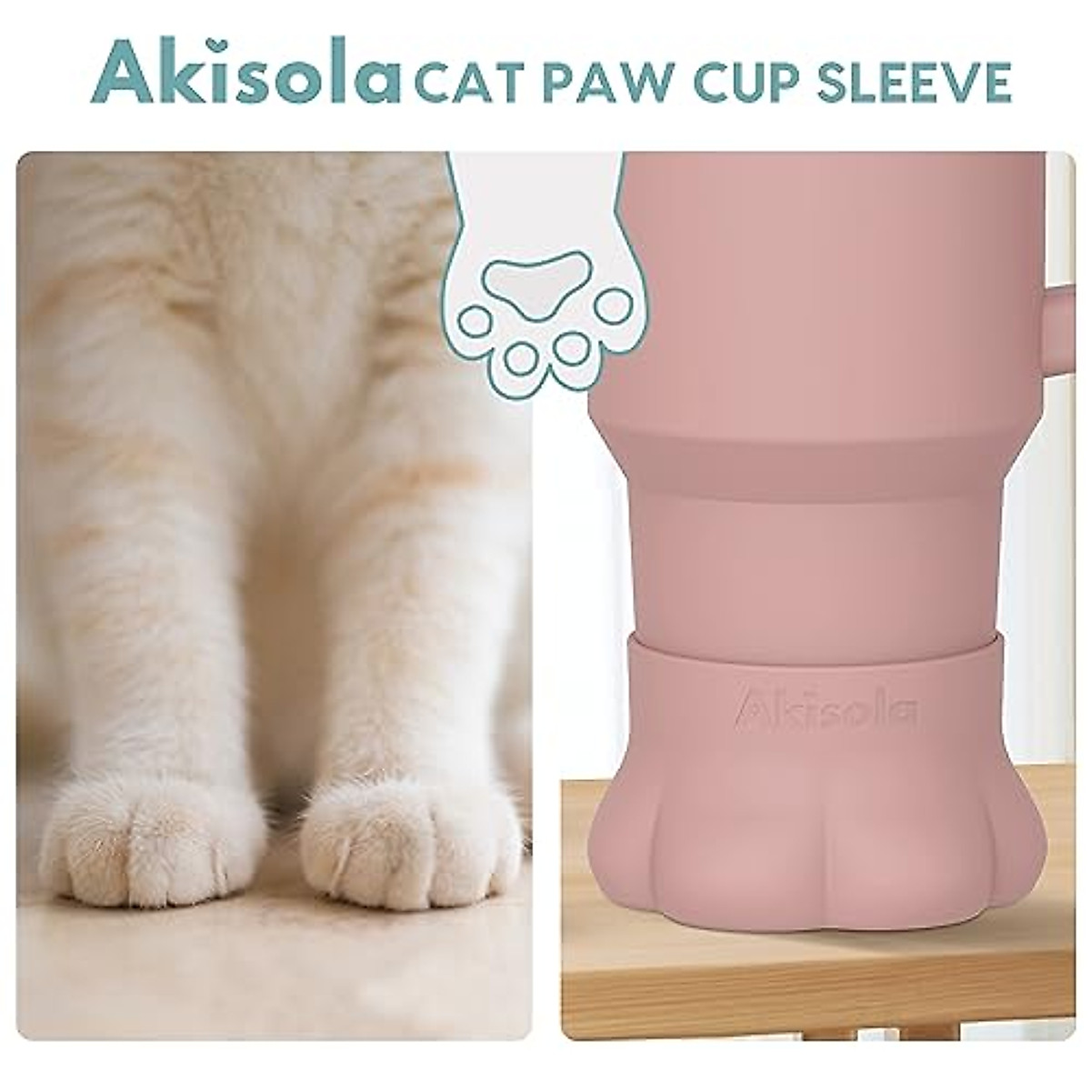 ORIHILL x Akisola Cat Paw Boot Sleeve, Silicone Bottom Cover Bumper for Water Bottle,Suitable for 40Oz Hydro Flask,Simple Modern and Stanley Tumbler,Stanley Silicone Boot (Pink Dusk)