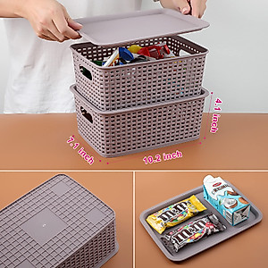 AREYZIN Plastic Storage Bins With Lid Organizing Container Lidded Knit Storage Basket Organizer Bins for Shelves Drawers Desktop Closet Playroom Classroom Office, Grey-Purple