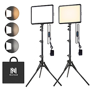 2-Pack Photography Lighting Kit, NiceVeedi 22W LED Video Light Kit, 2900-7000K Dimmable Studio Light with Tripod Stand, 73" Stream Light for Video Recording