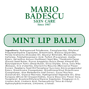 Mario Badescu Moisturizing Mint Lip Balm for Dry Cracked Lips, Infused with Coconut Oil and Shea Butter, Ultra-Nourishing Care for Soft, Smooth, and Supple Feel, 0.35 Oz