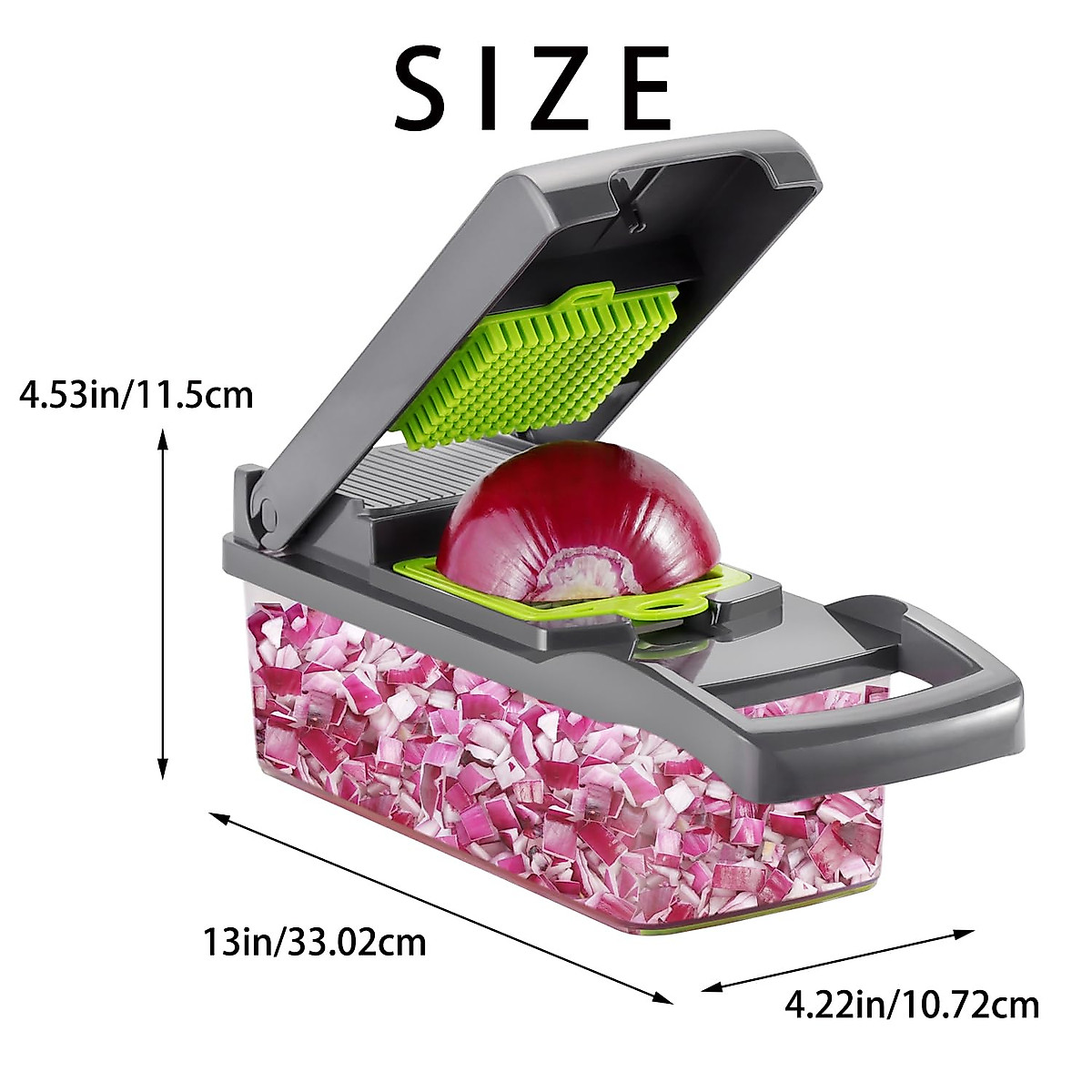 Ourokhome Vegetable Chopper, Onion Chopper, 12 in 1 Professional Mandoline Slicer for Kitchen, Multifunctional Food Chopper Cutter for Potato, Tomato, Veggie with 8 blades and Filter Basket (Gray)