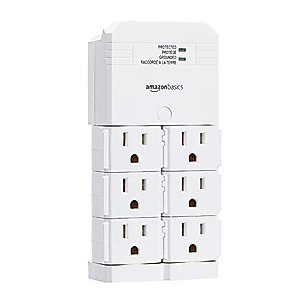 Amazon Basics Rotating 6-Outlet Surge Protector Wall Mount, 1080 Joules, White