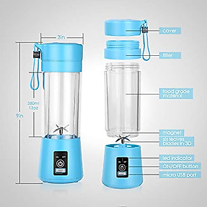 BALYWOOD Portable Blender, Personal Blender with USB Rechargeable Mini Fruit Juice Mixer, Personal Size Blender for Smoothies and Shakes Mini Juicer Cup Travel 380ML, Fruit Juice, Milk, S