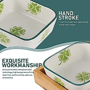 YARDWE Ceramic Snacks Plates Clover Pattern Fruits Nuts Dish St Patricks Day Party Tableware Shamrock Spice Sacue Dish for St Patricks Day Favors