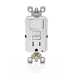 Leviton GFSW1-W 15-Amp Self-Test Smartlockpro Slim GFCI Combination Switch Tamper-Resistant Receptacle with LED Indicator, 20-Amp Feed-Through, 3 Pack, White