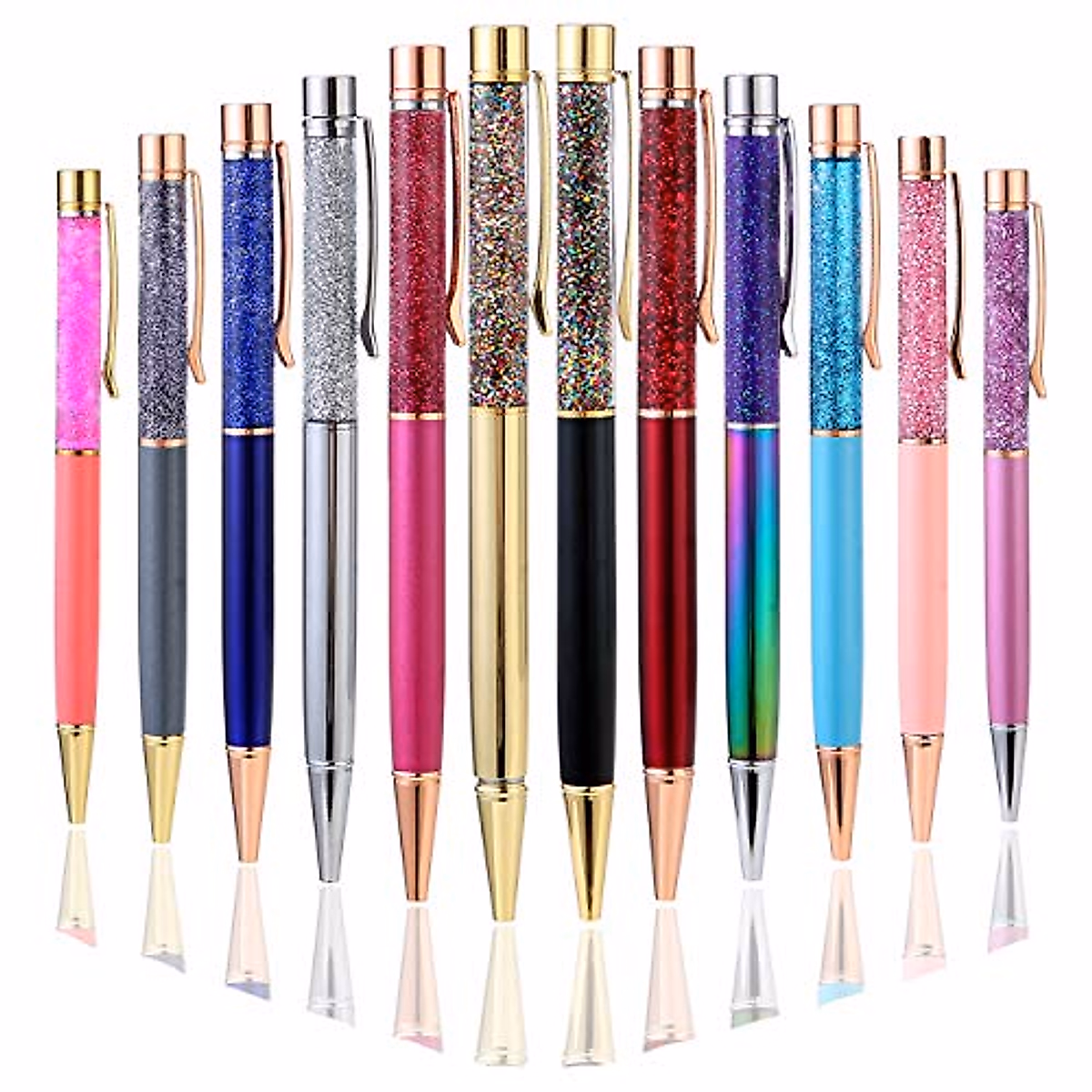 PASISIBICK Ballpoint Pens,Bling Dynamic Crystal Liquid Ballpens Black Ink for Office Supplies(12 Pcs)