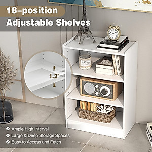 LOKO 3-Tier Open Bookcase, Modern 3-Cube Bookshelf with 18-Position Adjustable Shelves & Anti-toppling Devices, Multipurpose Cubical Display Storage Organizer for Living Room Study (1, White)