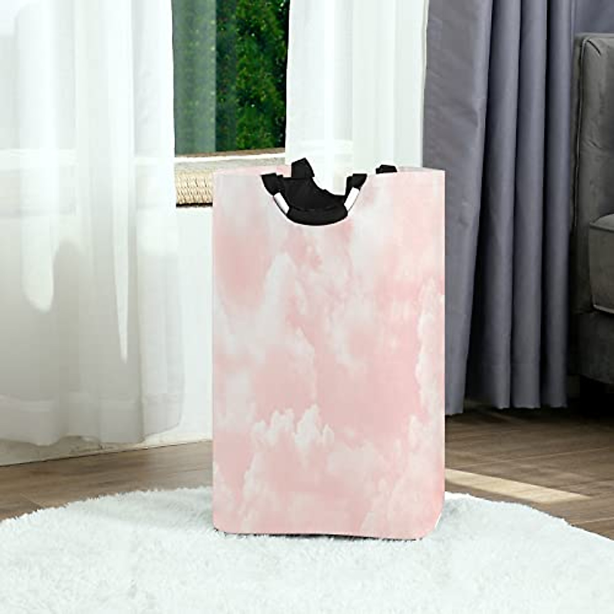 xigua Pink Clouds & Sky Laundry Hamper, Waterproof Foldable Clothes Hamper with Handles Large Laundry Basket for Nursery Dirty Clothes Toys Organizer