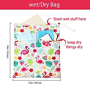 Frienda 4 Pieces Wet Dry Bag for Baby Waterproof Reusable Washable Diaper Bag Sealed with Handle for Travel, Beach, Swimsuit, Diapers, Dirty Gym Clothes and Toiletries (Hawaii)