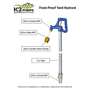 K2 Pumps Lead-Free 1' Frost Proof Yard Hydrant, Overall Length: 3.25'; Bury Depth: 1'; Above Ground: 2.25', Model AWP00001K-1