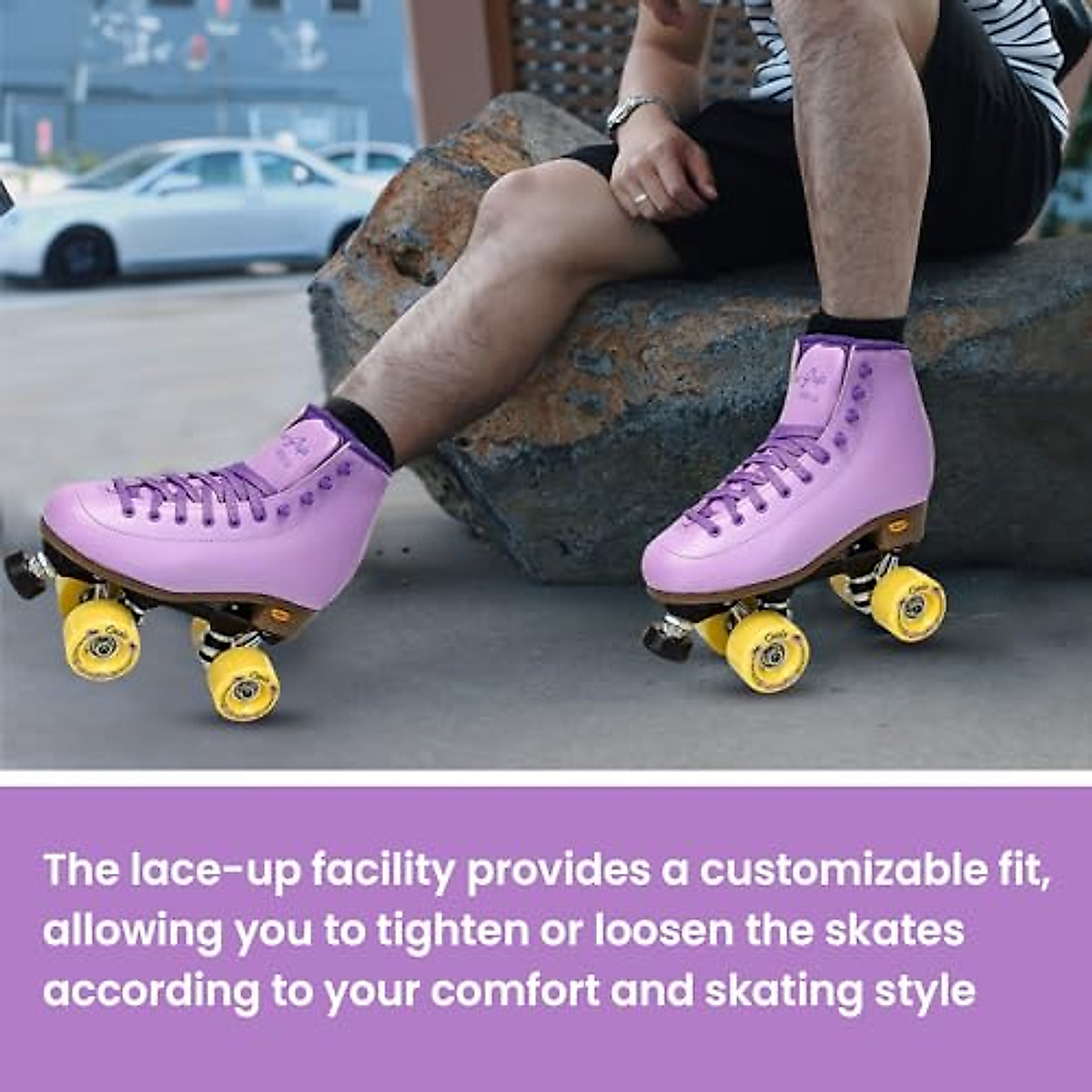 Sure-Grip Oasis Outdoor Roller Skates for Men & Women | High Rebound Soft 57mm 82A Urethane Wheels & ABEC 3 Bearings | Nylon Sole with Strong Trucks - Lace Up Facility - Made in USA (Lavender Color)