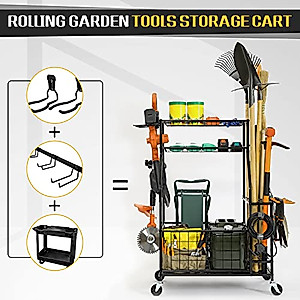 Garden Tool Organizer for Garage, Garden Tool Rack on Wheels, Garage Tool Tower Rack, Yard Tool Holder for Garage, Shed, Garden, Garage, Outdoor, Heavy Duty Steel, Black, Garage Organizer