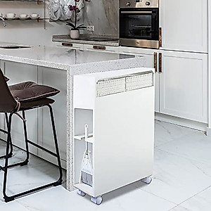 MASAKA B&W Wooden Movable Bathroom Storage Cabinet with 2 Drawers and Shelf, Toilet Paper Storage, Corner Shelves, Bathroom Furniture Sets, Side Storage Organizer Toilet