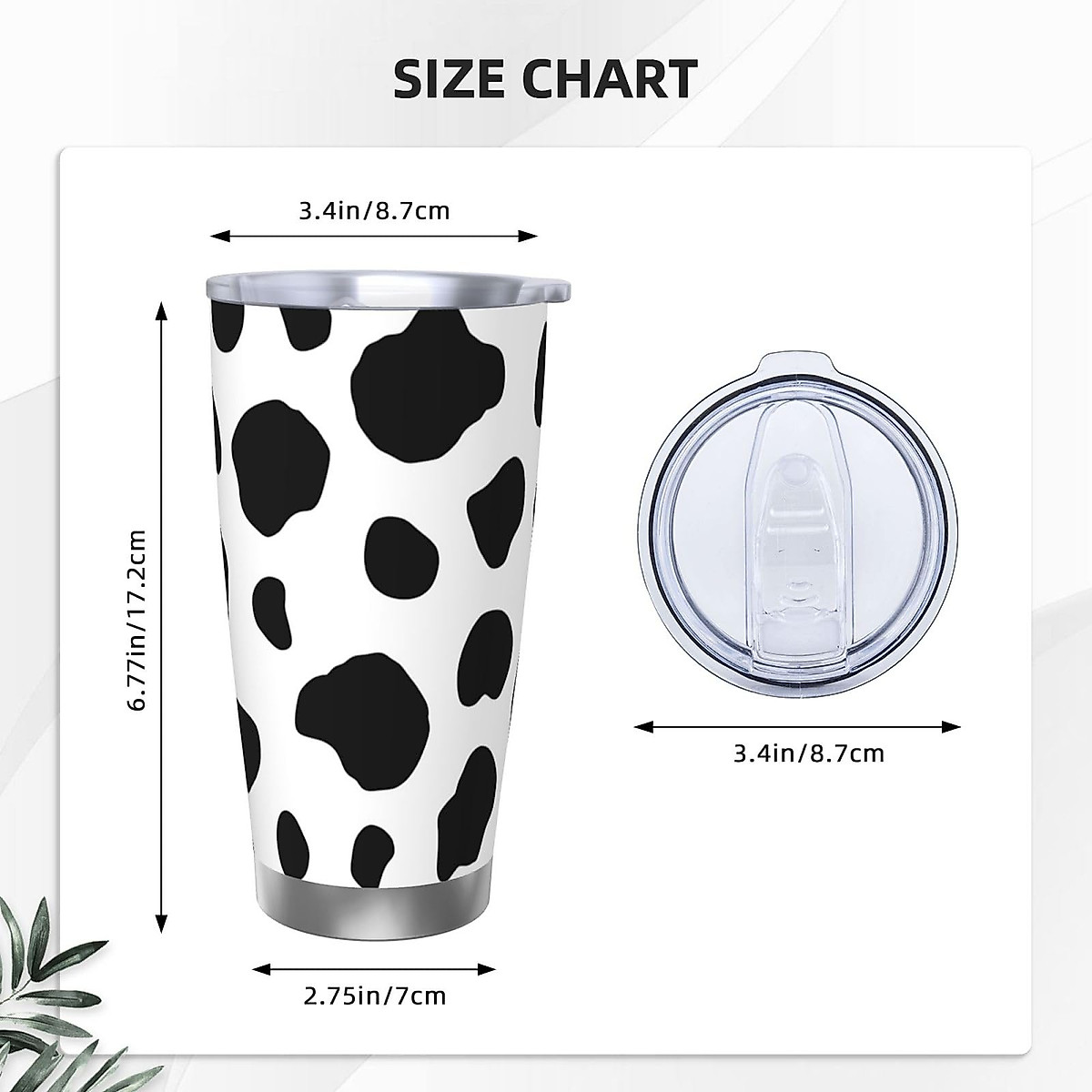 Black And White Cow Pattern 20oz Tumbler Stainless Steel Vacuum Insulated Coffee Travel Mug, Durable Insulated Coffee Travel Mug with Splash-Proof Lid Metal Straw and Brush Thermal Cup for Outdoor
