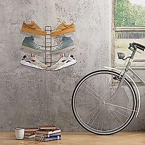 mDesign Modern Metal Shoe Organizer Display & Storage Shelf Rack - Adjustable Shelves Hang & Store Kicks, Running, Basketball, Trainers, Tennis Shoes - 3 Tier, Wall Mount - Holds 6 Shoes - Bronze