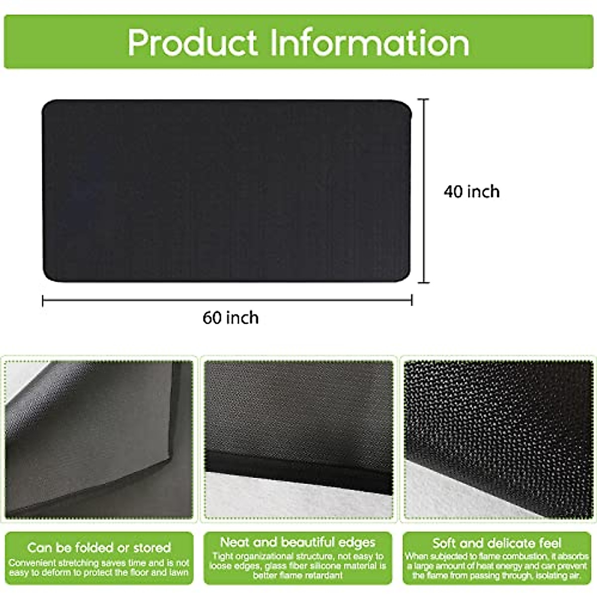 3 Layers Under Grill Mat for Outdoor Grill - 60 x 40 Inches, Large Fireproof Oil-Proof BBQ Grill Pad for Floor Deck Patio Protector, Fire Pit Mat for Indoor Fireplace, Ourdoor Charcoal Gas Grills