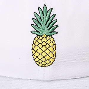 ZLYC Pineapple Embroidered Cotton Baseball Cap Adjustable Strapback Hat for Mens Womens, White