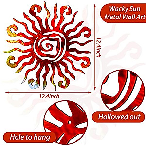 Moxweyeni 12 Inch Outdoor Wall Art Decor Wacky Large Sun Wall Art Decor Copper Wall Art Sun Metal Wall Decor Pool Decorations for Home Bedroom Living Room Office Garden (Red)