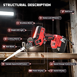 Cordless Reciprocating Saw for Milwaukee m18 18V Battery, Brushless motor, Variable Speed 0-3000 Spm,Tool Free Blade Change, 4 Saw Blades for Wood/Metal/PVC Cuts (NO Battery Included)