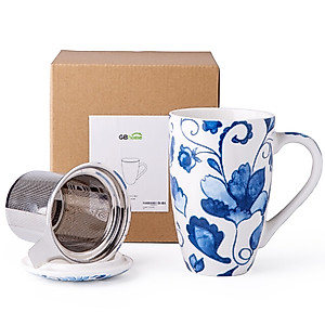 GBHOME Tea Mug with Infuser and Lid, 18 Ounce Large Ceramic Loose Leaf Tea Cup, Microwave, Dishwasher Safe Tea Steeping Mug, Pefect Gift For Tea Lover.