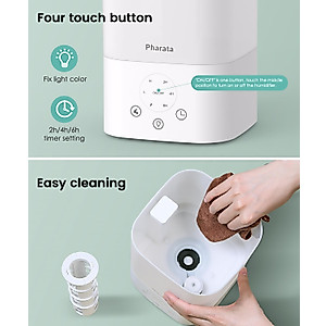 Pharata Humidifiers for Bedroom Baby, 3.5L Top Fill Air Humidifiers for Home, Ultrasonic Cool Mist Humidifiers for Large Room Indoor Plants Nursery, Night Light, White