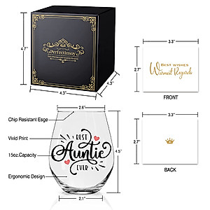 Perfectinsoy Best Aunt Ever Wine Glass with Gift Box, Auntie Gifts, Best Auntie Ever Gift, Baby Announcement, Funny Auntie Birthday Gifts for New Aunt, Aunt, Woman, Sister, Perfect Aunt Gift …