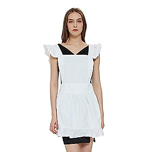 TopTie Vintage White Apron for Women, Christmas Cotton Kitchen Aprons, Great for Cooking Working