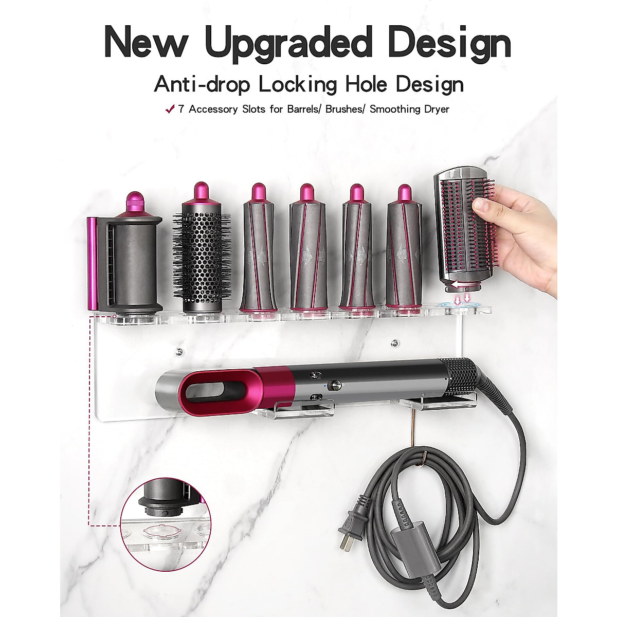 Affogato Acrylic Wall Mount Holder Compatible with Dyson Airwrap Styler and Accessories Organizer Rack for Wand Brushes Barrels, Clear