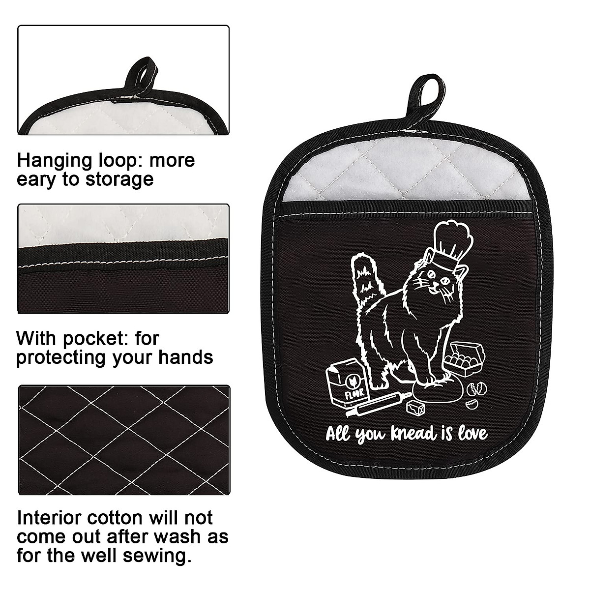 All You Knead is Love Cat Kneading Kitten Pun Baking Oven Pads Pot Holder with Pocket (All You Knead is Love)