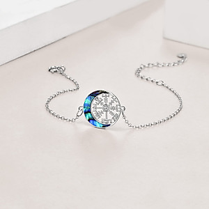 URONE Viking Compass Bracelet Sterling Silver Abalone Shell Crescent Moon Compass Travel Nordic Pagan Jewelry for Women