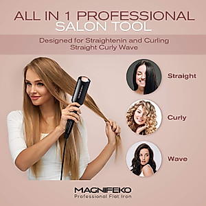 Magnifeko Professional Flat Iron Hair Straightener Wide Plate & Digital Display - Dual Voltage Titanium Hair Straighteners (Black Rosegold)