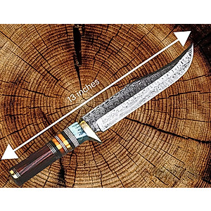 R&S INDUSTRIES CRAFTS LLC Damascus hunting knife | Custom Handmade Damascus steel hunting Bush craft knife| EDC Overall 13" Knife with Genuine Leather sheath | Best Birthday & Anniversary for him