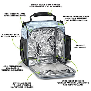 Fit & Fresh JAXX, 9pc Meal Prep Lunch Bag, Gray, Unisex, Polyester, Large Capacity, Insulated, With Containers, Ice Packs, Shaker Bottle