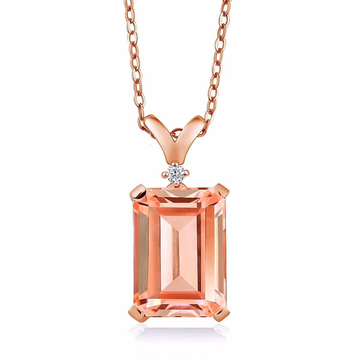 Gem Stone King Peach Nano Morganite and White Diamond 18K Rose Gold Plated Silver Pendant Necklace For Women (6.32 Cttw, with 18 Inch Chain)
