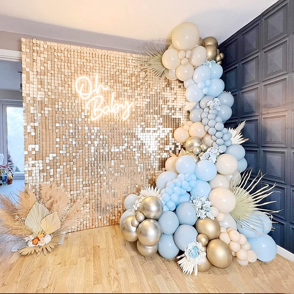 Champagne Shimmer Wall Backdrop Shimmer Panels Sequin Backdrop 36PCS Glitter Party Backdrop for Birthday Wedding Anniversary Engagement Baby Shower & Bachelorette Decorations Party