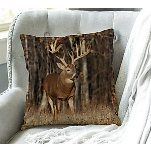 Swono Deer Grass Hunting Rustic Farmhouse Decorative Throw Pillow Cover Square Cushion Case for Home Sofa Couch Decoration
