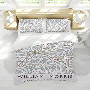 RIVINE William Morris Style Duvet Cover Set 3 Pieces Abstract Tropical Plant Leaves Soft Breathable Bedding for Bedroom with 2 Pillow Shams King