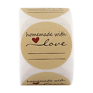 Lpraer 500Pcs 2" Homemade with Love Stickers with Lines for Writing, Adhesive Canning Labels for Jars, Baked Packaging, Cookie Bags, Fudge Containers